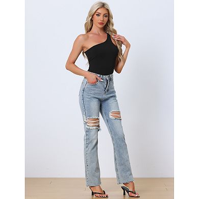 One Shoulder Bodysuits For Women Sleeveless Backless Slimming Thong ...