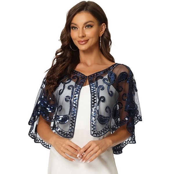 Women's Sequin Beaded Shawl Wraps Evening Cape Bridal Cover Up