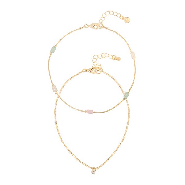 LC Lauren Conrad Gold Tone Beaded Chain Anklets Duo LC Lauren Conrad Gold Tone Beaded Chain Anklets Duo