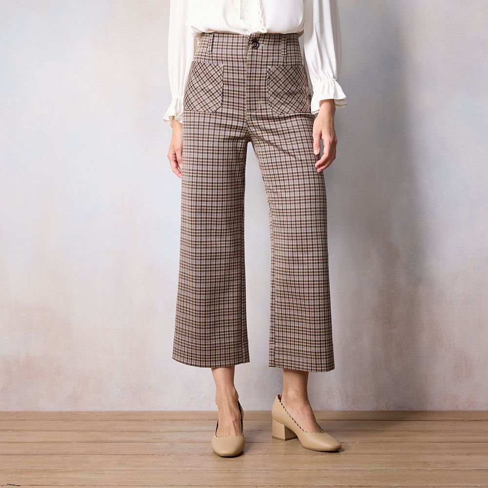 Women's LC Lauren Conrad Super High Rise Wide Leg Crop Houndstooth Pants