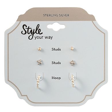 Style Your Way Sterling Silver Stud & Hoop Earrings 3-piece Set