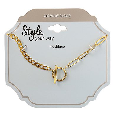 Style Your Way Gold Over Silver Paper Clip & Curb Link Chain Necklace