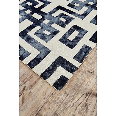 9.5' x 13.5' Noir Black and Ivory Greek Key Rectangular Area Throw Rug