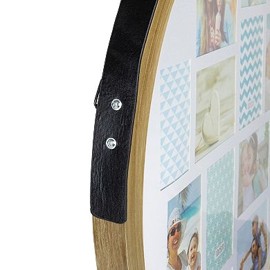 28" Wooden Finish Round Collage With 12 Slots for Photos Wall Decor