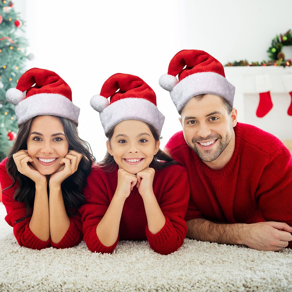 Red And White Plush Unisex Adult Christmas Santa Hat Costume Accessory ...