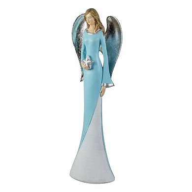 6.5" Blue and White Tabletop Angel Figurine Holding a Star