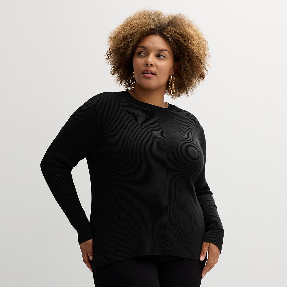 Plus Size Nine West Crew Neck Rib Pullover