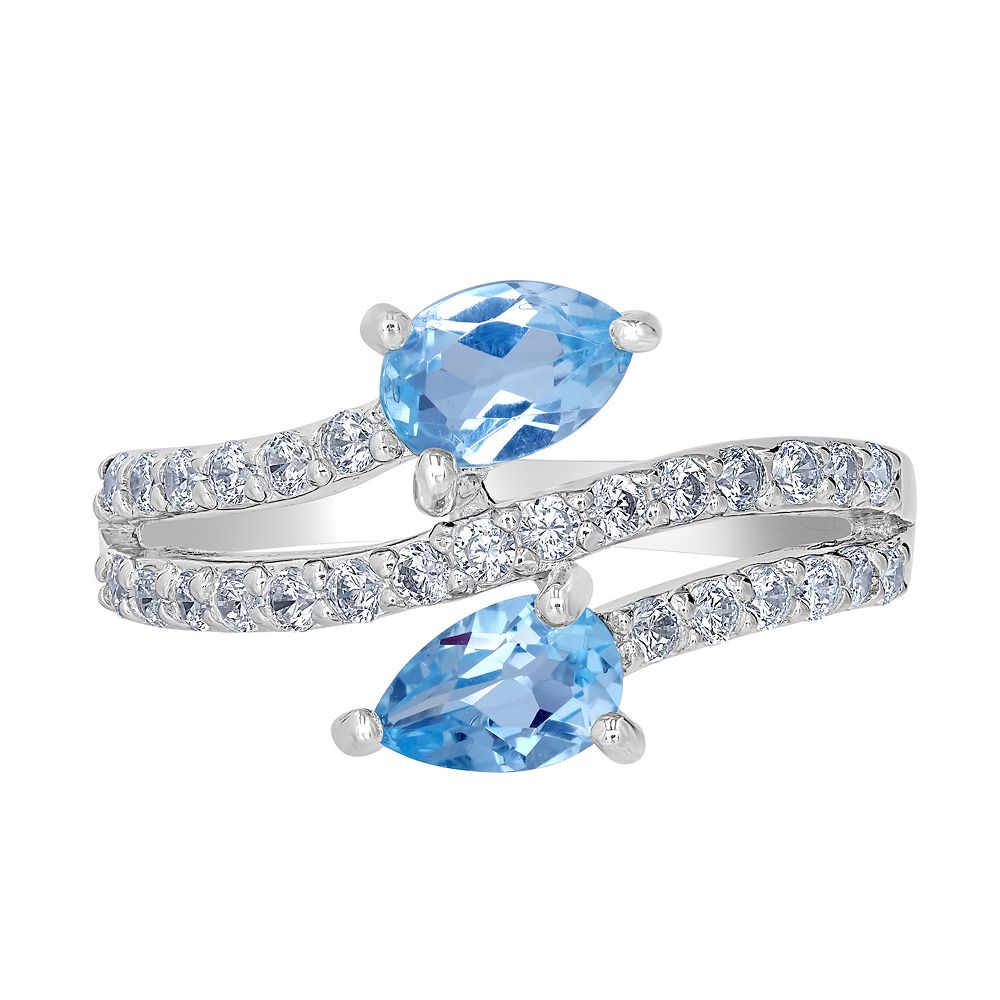 Gemistry Sterling Silver Stone & Cubic Zirconia Pear Bypass Ring