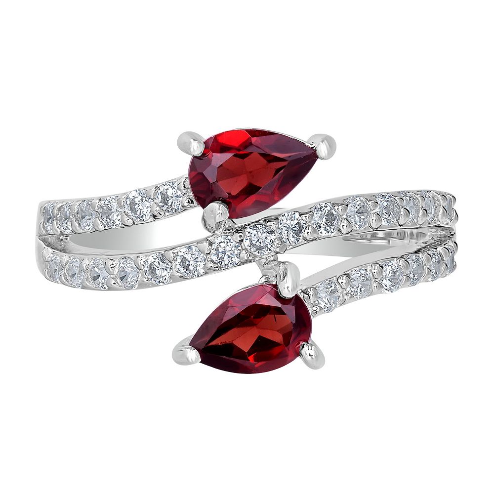 Gemistry Sterling Silver Stone & Cubic Zirconia Pear Bypass Ring