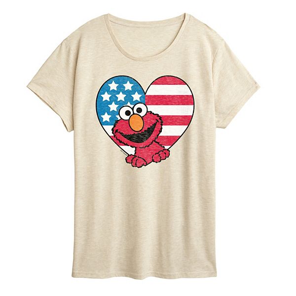 Women's Sesame Street Elmo Flag Heart Graphic Tee