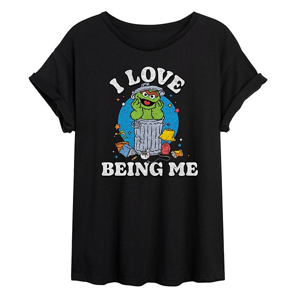 Juniors' Sesame Street Oscar the Grounch I Love Being Me Oversized Tee