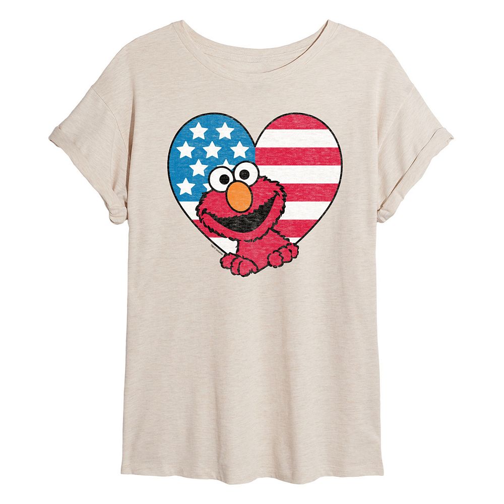 Juniors' Sesame Street Elmo Flag Heart Oversized Tee