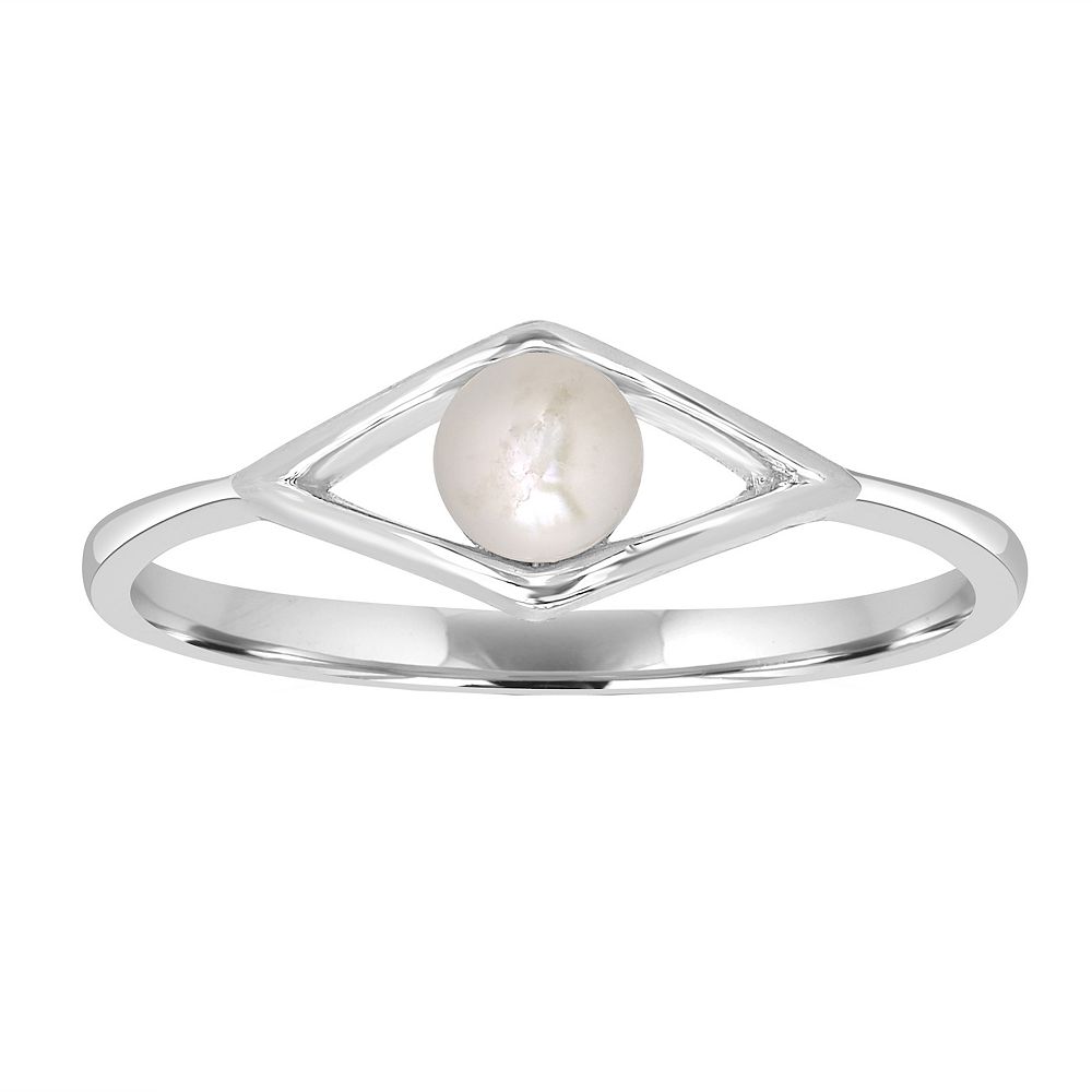 Gemistry Sterling Silver Diamond Border Freshwater Cultured Pearl Ring