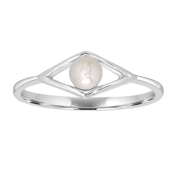 Gemistry Sterling Silver Diamond Border Freshwater Cultured Pearl Ring