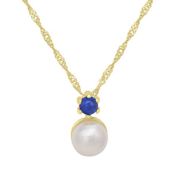 Gemistry 14k Gold over Sterling Silver Lapis Lazuli & Freshwater Cultured Pearl Pendant Necklace