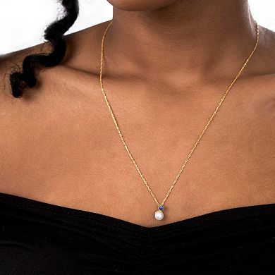 Gemistry 14k Gold over Sterling Silver Lapis Lazuli & Freshwater Cultured Pearl Pendant Necklace