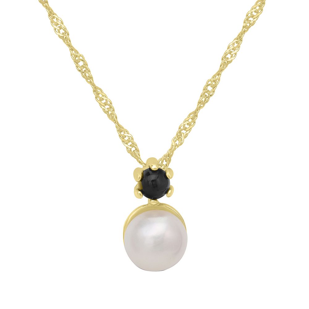 Gemistry 14k Gold over Sterling Silver Black Onyx & Freshwater Cultured Pearl Pendant Necklace