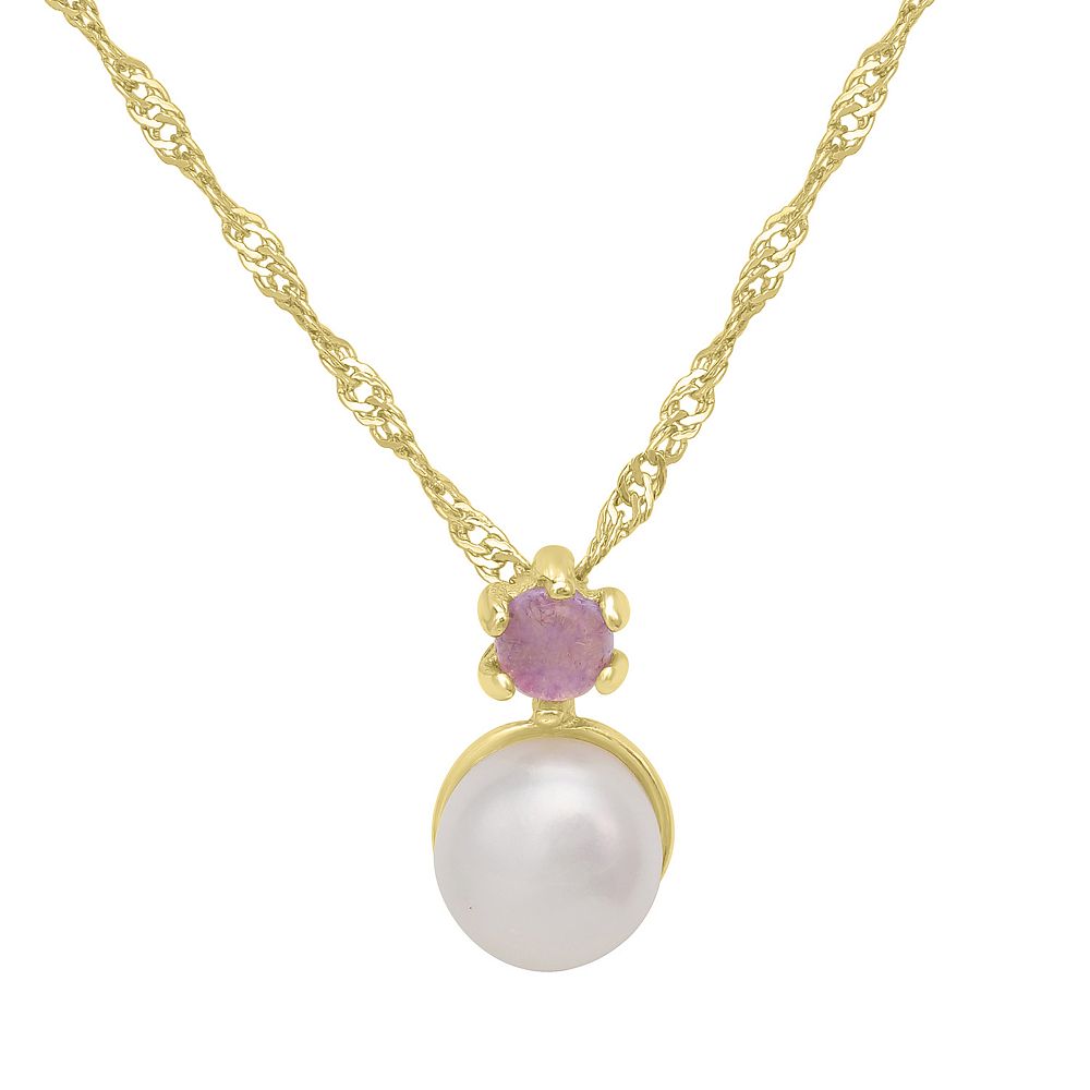 Gemistry 14k Gold over Sterling Silver Amethyst & Freshwater Cultured Pearl Pendant Necklace