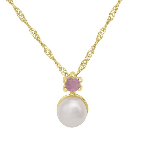 Gemistry 14k Gold over Sterling Silver Amethyst & Freshwater Cultured Pearl Pendant Necklace