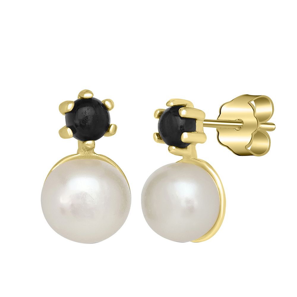 Gemistry 14k Gold Over Sterling Silver Freshwater Cultured Pearl & Onyx Stud Earrings