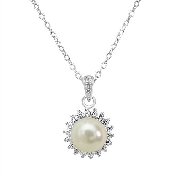 Gemistry Sterling Silver Freshwater Cultured Pearl & Cubic Zirconia Starburst Pendant Necklace