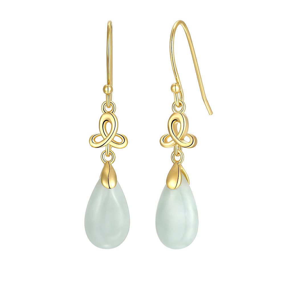 Dynasty Jade 18k Gold over Sterling Silver Green Jade Pear Drop Earrings