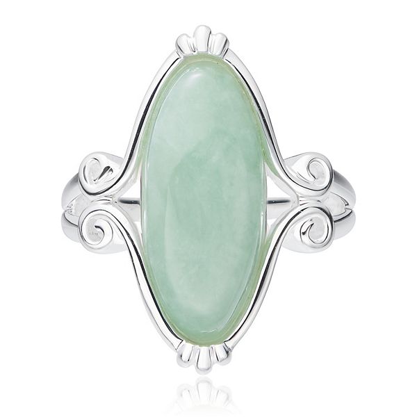 Dynasty Jade Sterling Silver Jade Marquise Swirl Ring