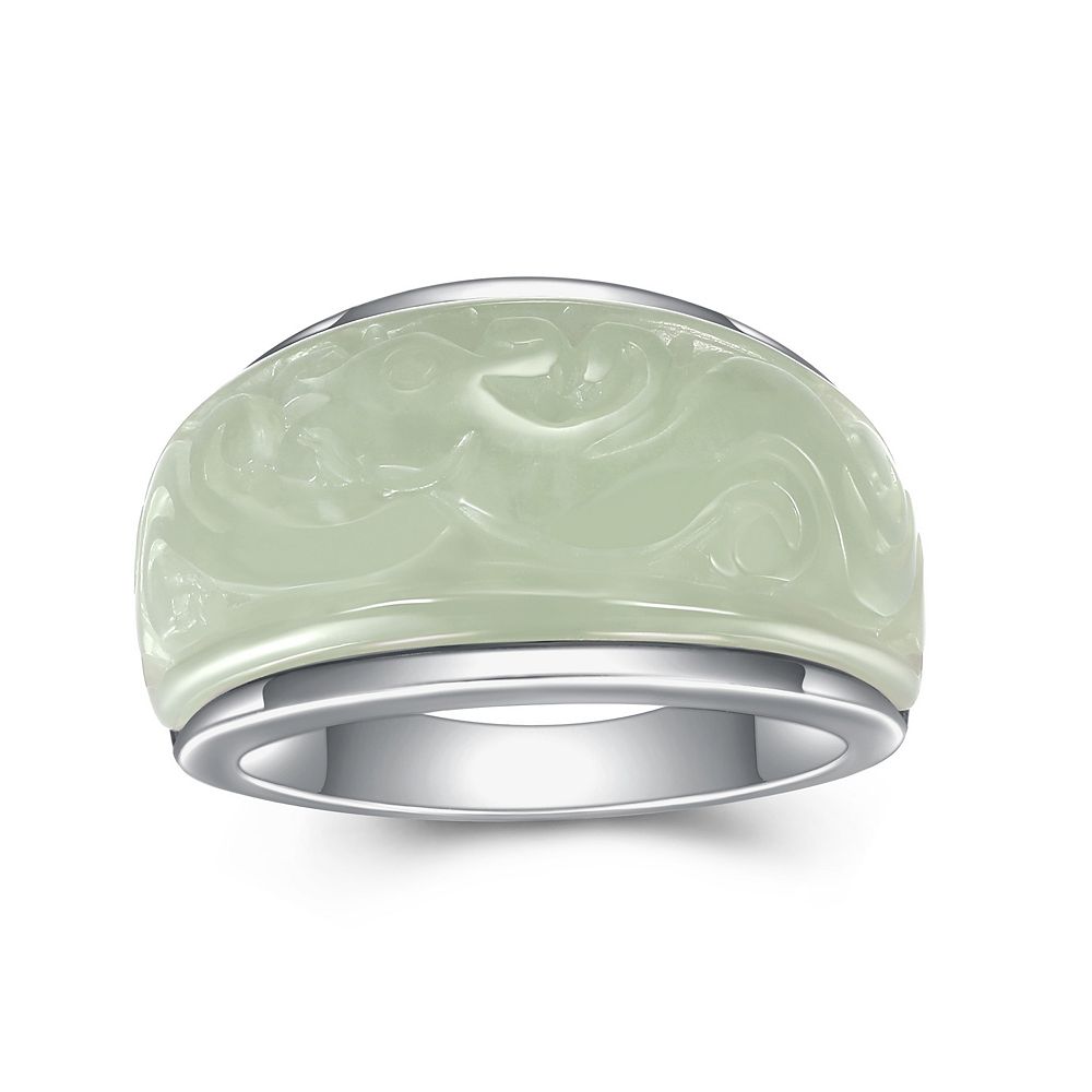 Dynasty Jade Sterling Silver Jade Carved Dome Ring