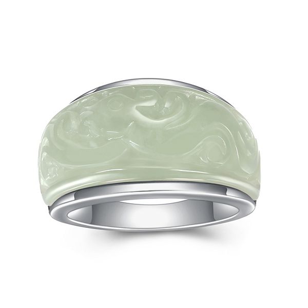 Dynasty Jade Sterling Silver Jade Carved Dome Ring