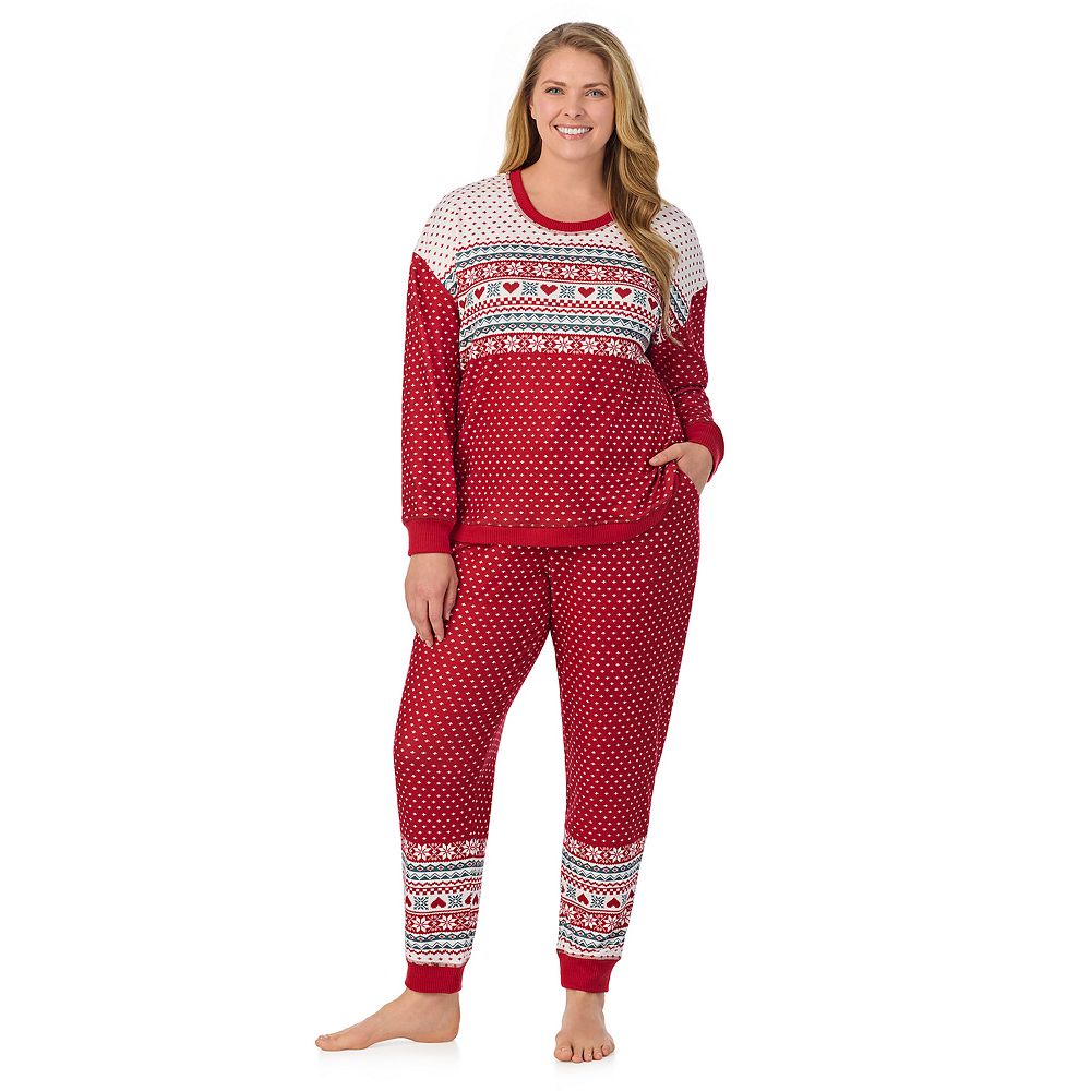 Plus Size Cuddl Duds Sweater Knit Crewneck Pajama Top & Jogger Pajama ...