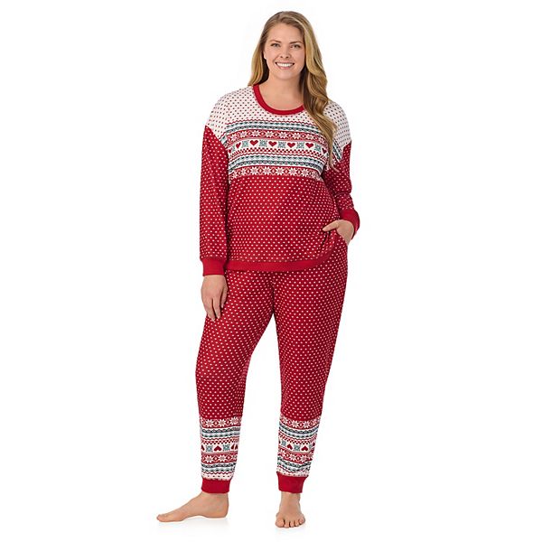 Plus Size Cuddl Duds Sweater Knit Crewneck Pajama Top & Jogger Pajama ...