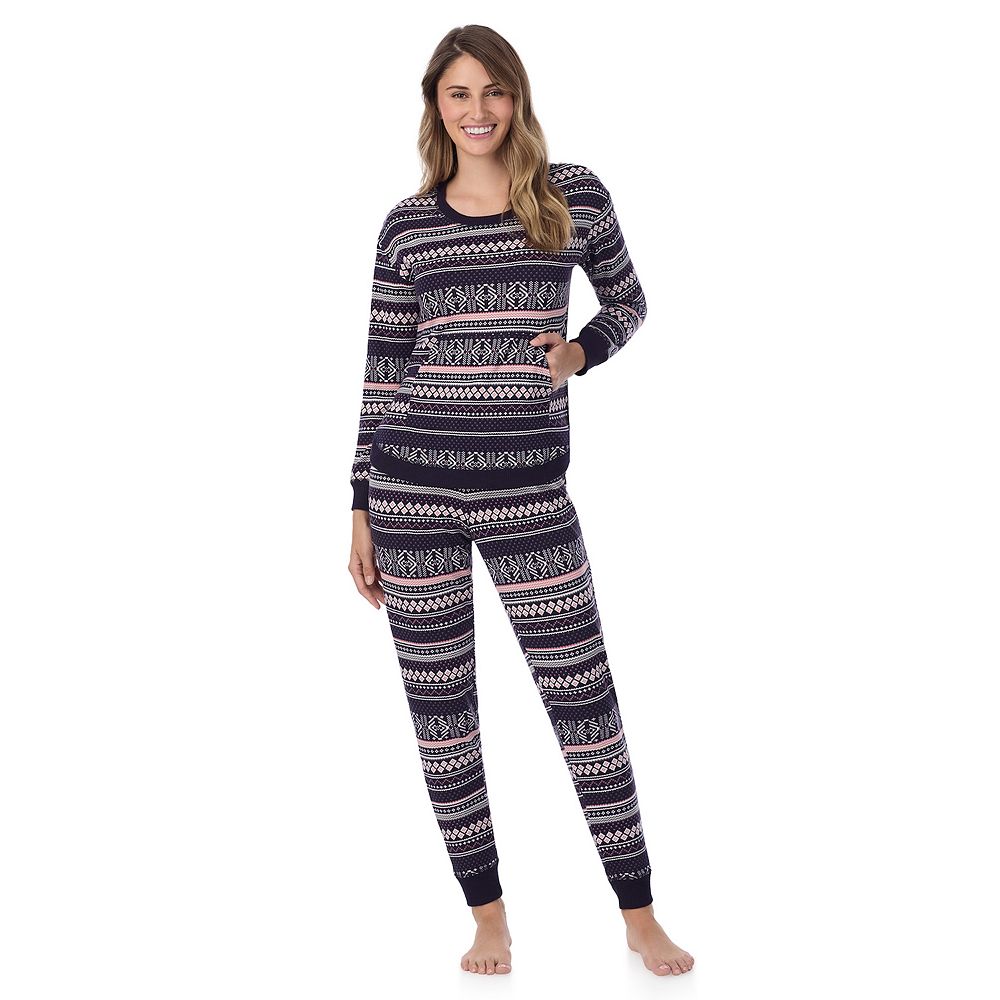 Women's Cuddl Duds Sweater Knit Crewneck Pajama Top & Jogger Pajama Bottoms Set