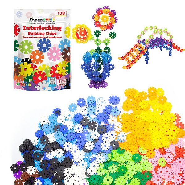 PicassoTiles 108 PC Rainbow Interlocking Plastic Disc, Building Chip ...