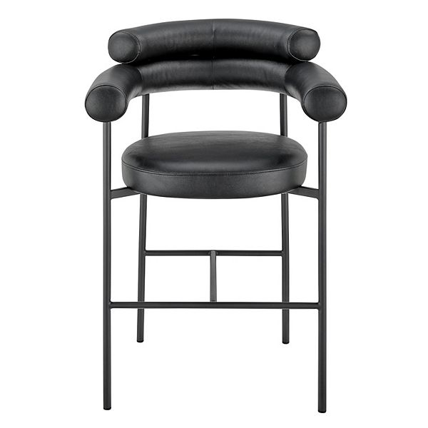 Iconic Home Gallego Bar Stool Faux Leather Round Seat Open Back Solid ...