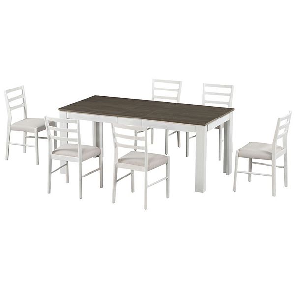 Merax 7-piece Wooden Dining Table Set Mutifunctional Extendable Table