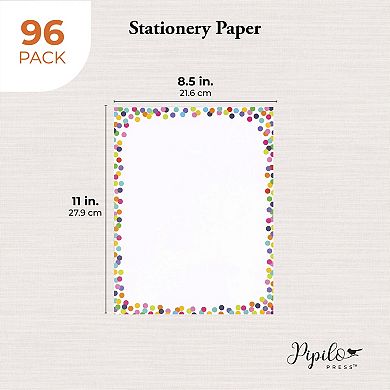 96 Sheets Of Confetti Stationery Paper For Letters Decorative Border, 8 ...