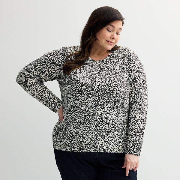 Women's Plus Croft & Barrow® Crew Neck Printed Sweater