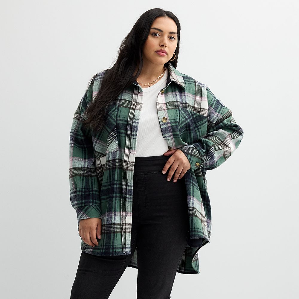 Juniors' Plus Size SO® Plaid Oversized Shacket