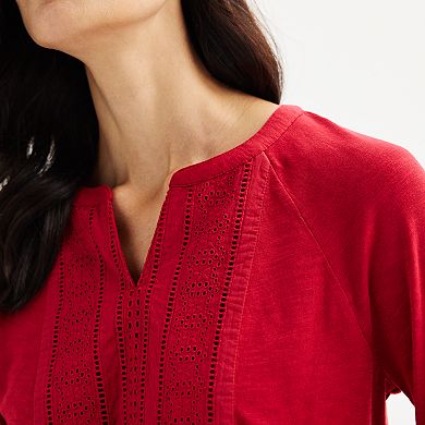 Women's Croft & Barrow® Eyelet Front Split Neck Top