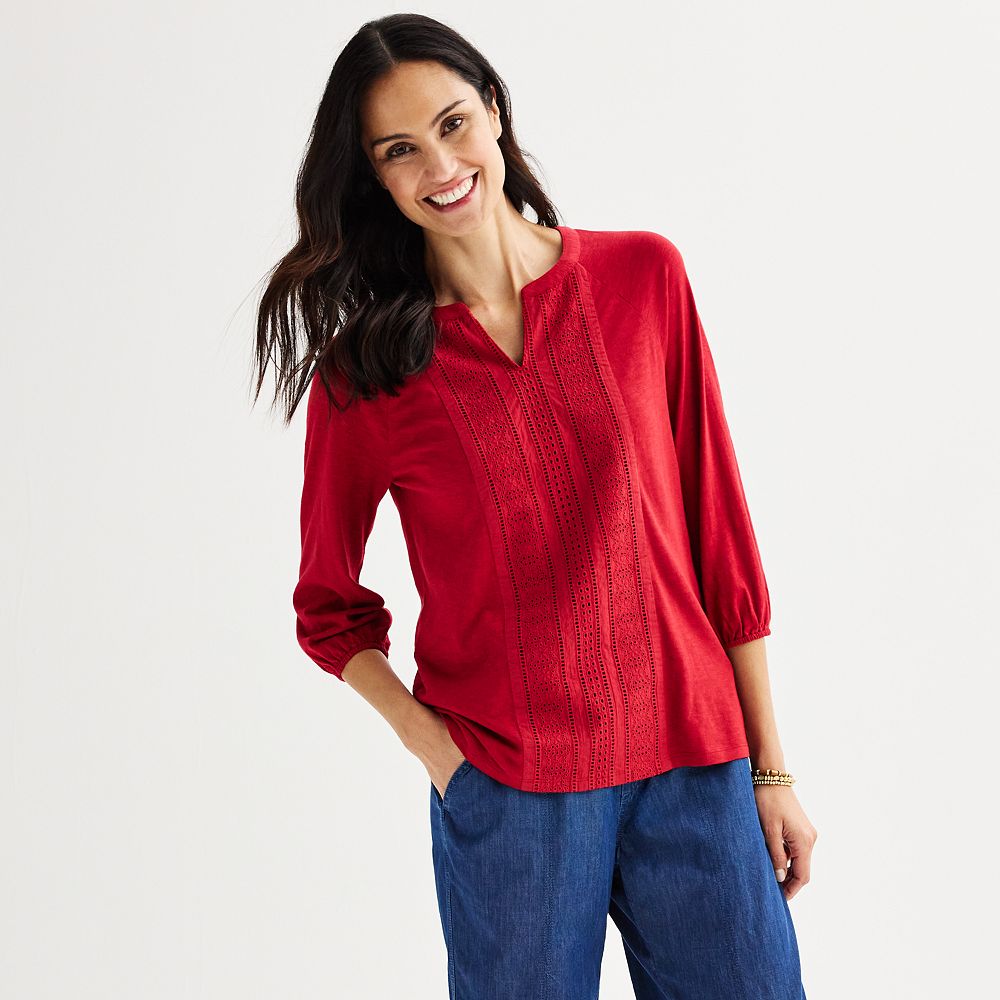 Women's Croft & Barrow® Eyelet Front Split Neck Top