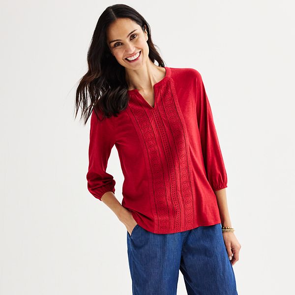 Women's Croft & Barrow® Eyelet Front Split Neck Top