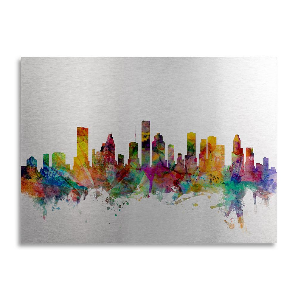 Trademark Fine Art Houston Texas Skyline Floating Brushed Aluminum Wall Art