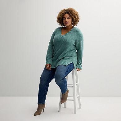 Plus Size Nine West V-Neck Tunic Sweater