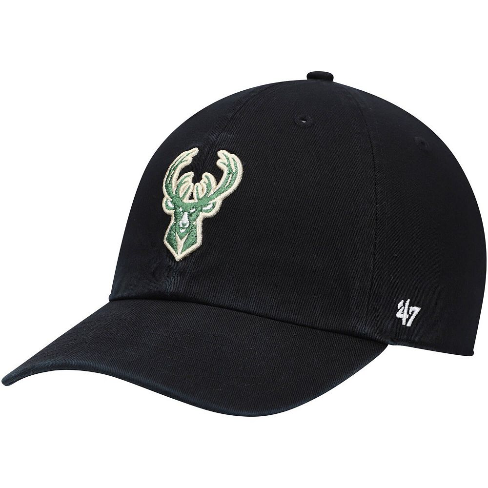Men's '47 Black Milwaukee Bucks Logo Clean Up Adjustable Hat