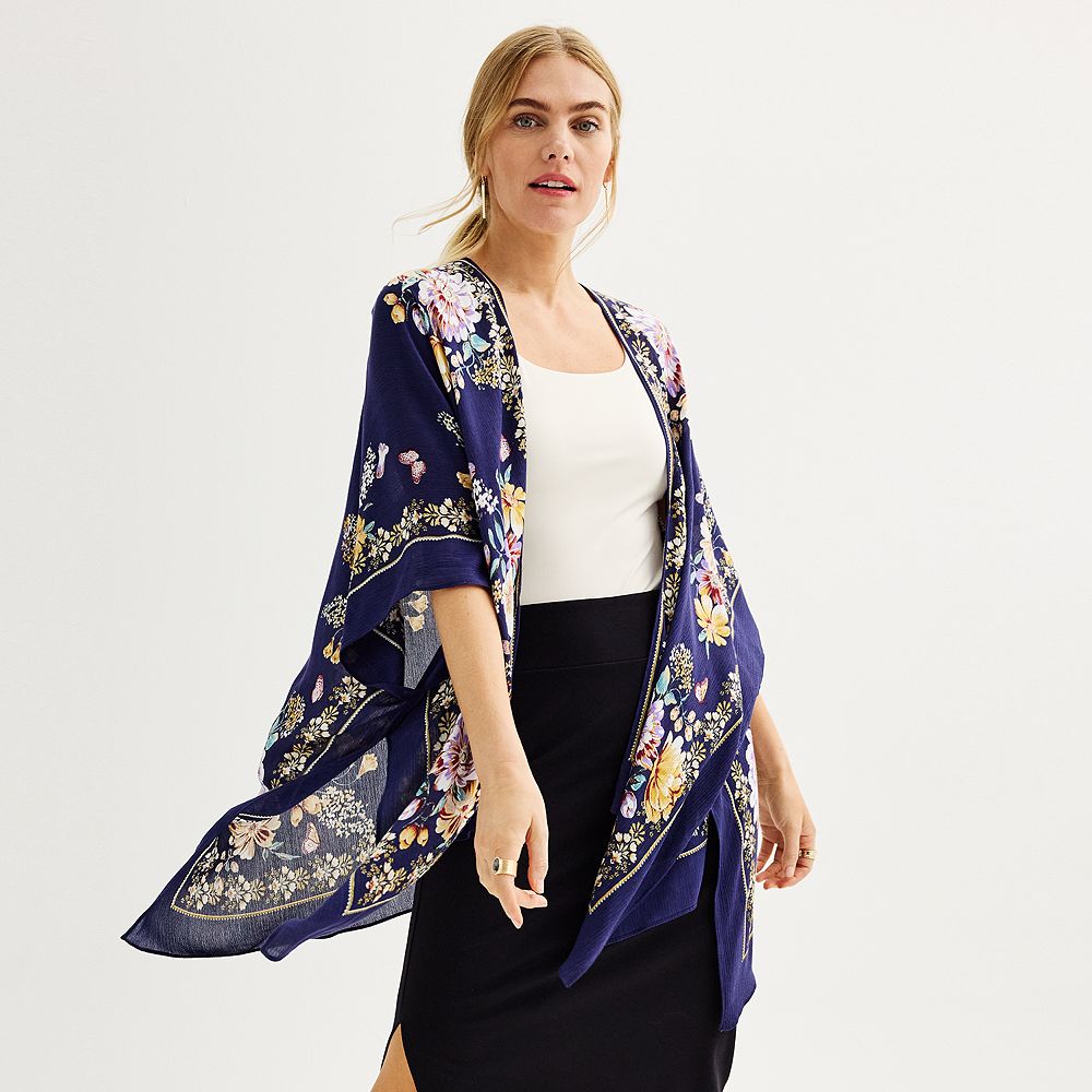 Women's Nine West Floral Bordered Ruana