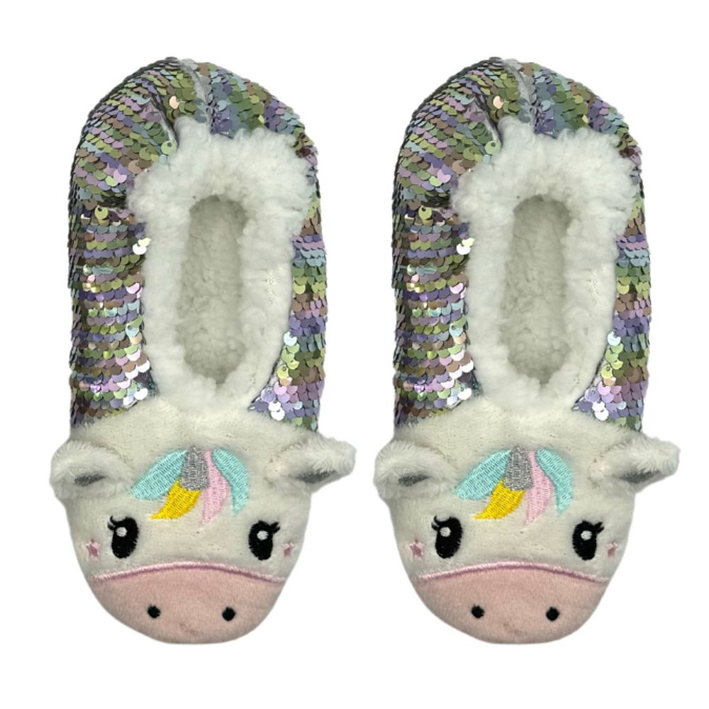 Girls Polar Bear Fuzzy Babba Reverse Sequin Slipper Socks