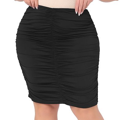 Plus Size Skirts For Women Elastic High Waist Ruched Bodycon Stretch ...