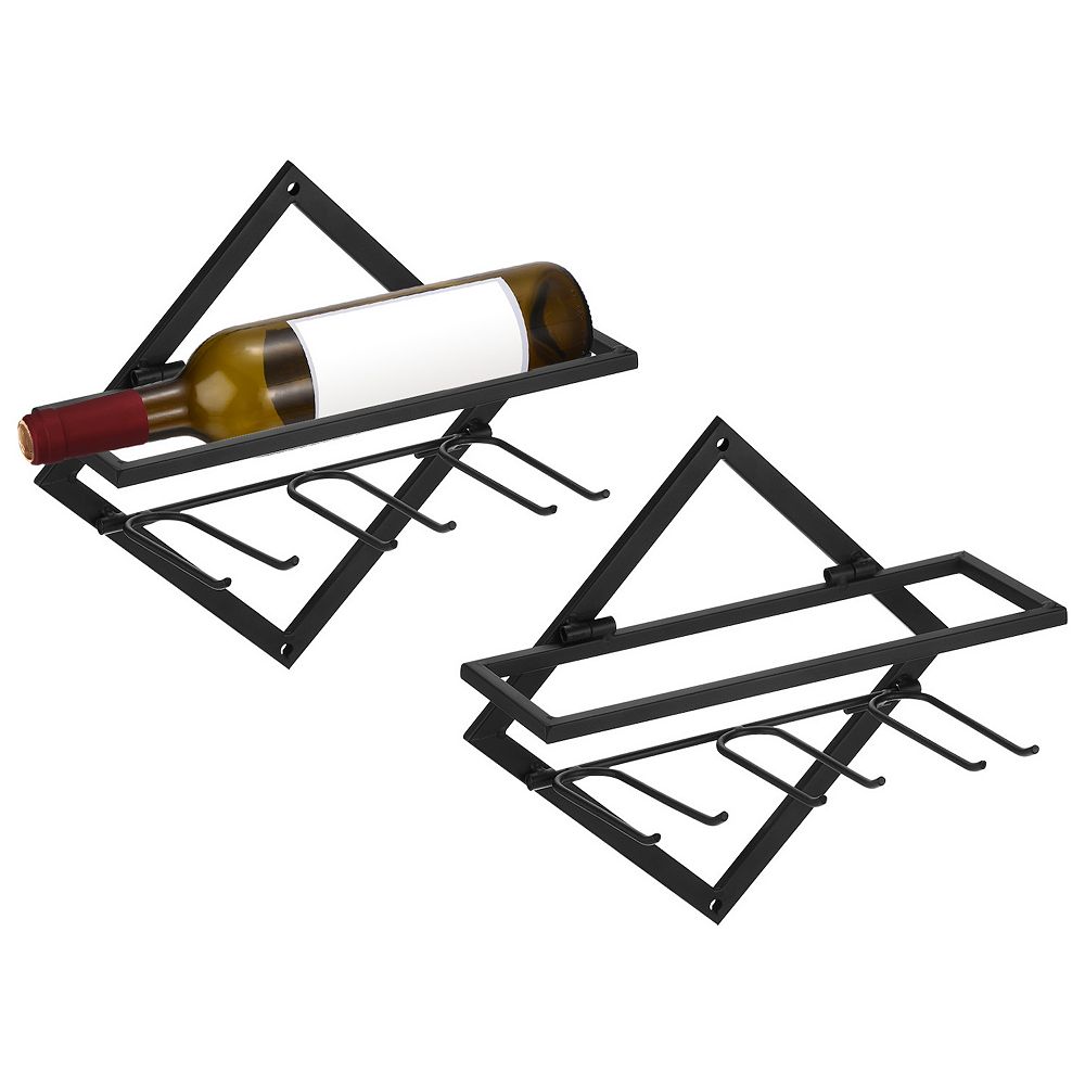 Wall Mounted Wine Rack 2 Set, Holds 3 Cups 2 Bottles, Wine Bottle ...