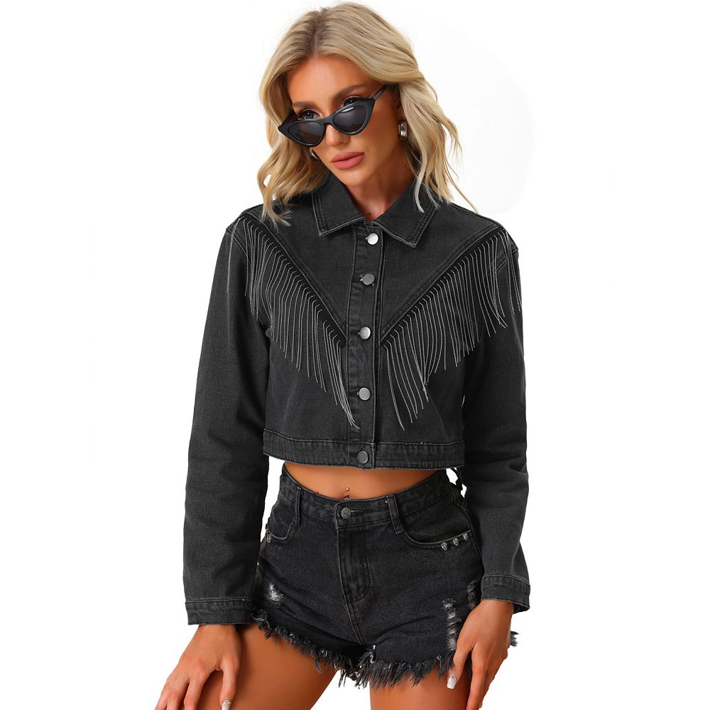 Fringe Denim Jacket For Women's Long Sleeve Button Down Casual Tassel ...