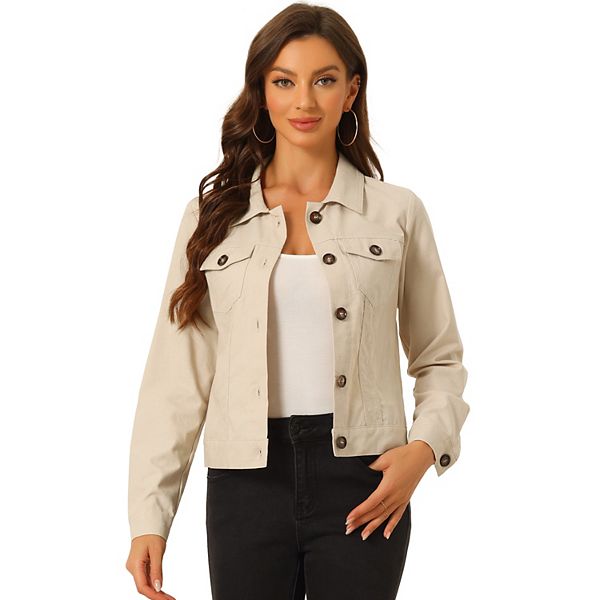 Spring Casual Jackets For Women's Turndown Collar Lightweight Button ...